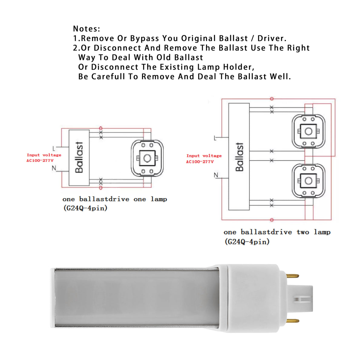 QLEE Gx24q 4 Pin LED Light Bulb PL-C Retrofit Replacement Compact Flu ...